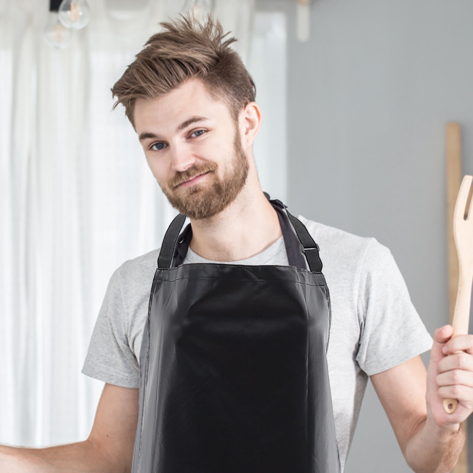 QIFULL Reusable Black PVC Apron for Household Cooking and Baking Dad ...