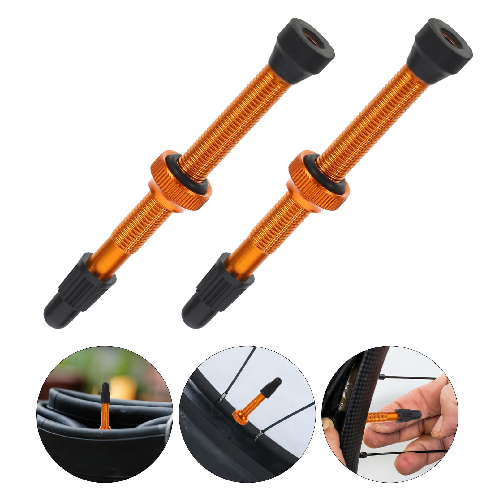 QIFULL 1Pair Orange Bike Valves Stem Replace Leak Old Valves for Steady ...