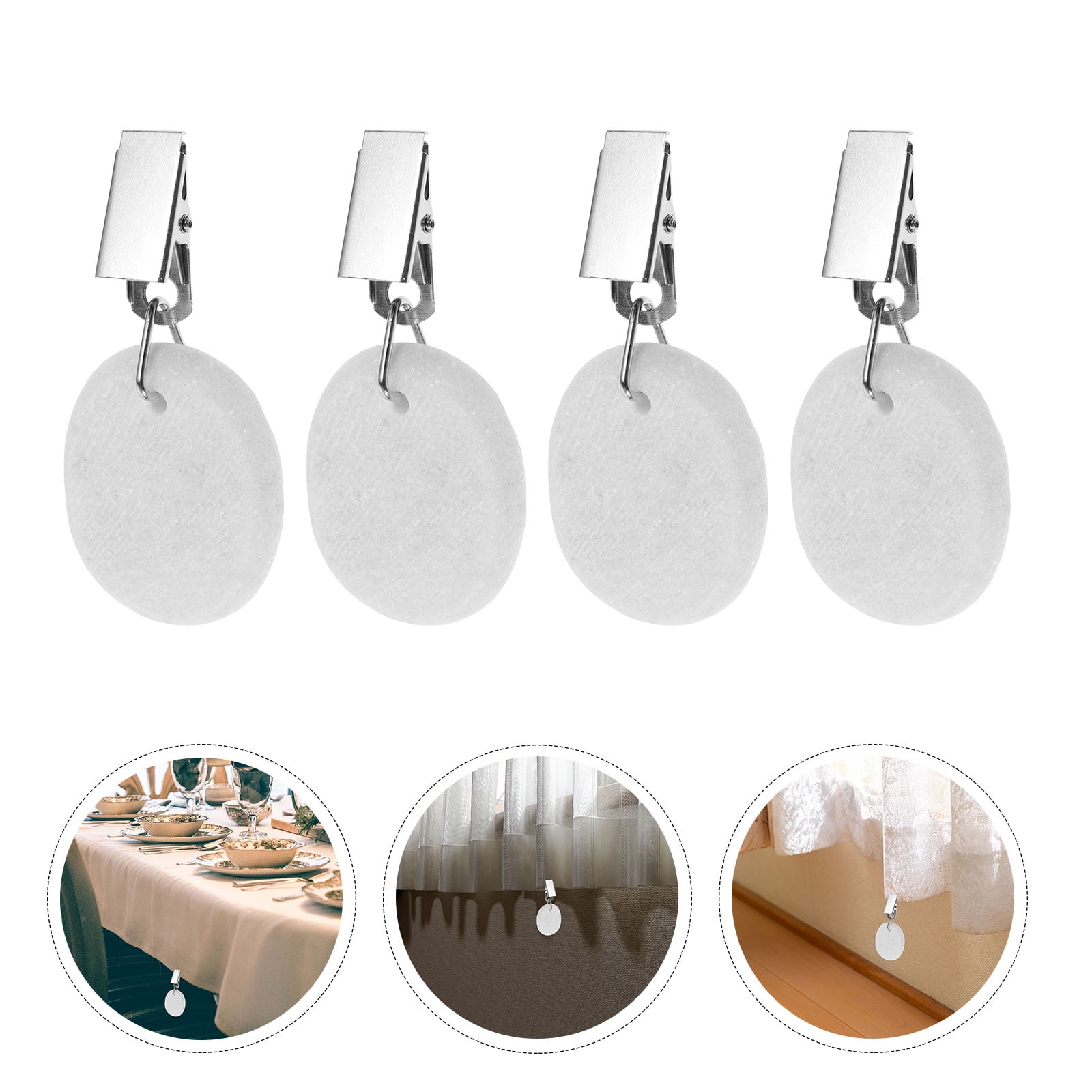QIFULL 4pcs White Tablecloth Weights with Clips Stone and Iron for Home ...