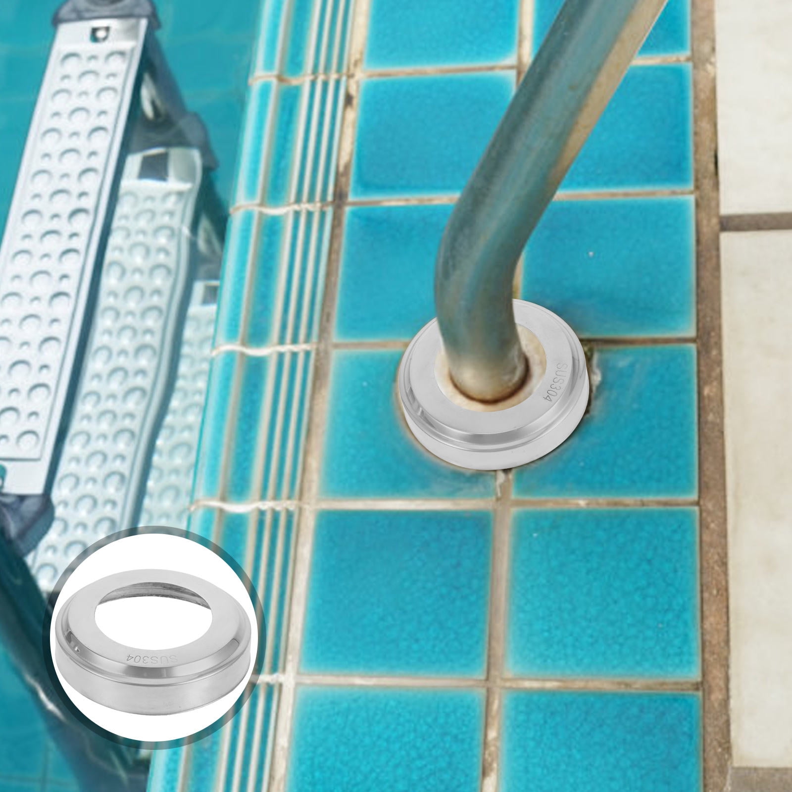 QIFULL Pool Railing Caps Escutcheons Plate Round Sleek Finish Silver ...