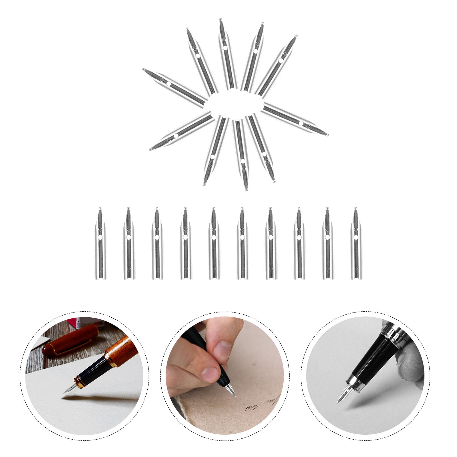 QIFULL 20Pcs Calligraphy Writing Pen Nibs Silver Metal Fountain Pen ...