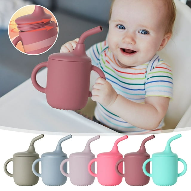 Silica Gel Toddlers Sippy Cups With Straw And Handles Non Spill Sealing Baby Straw Cup Removable ...