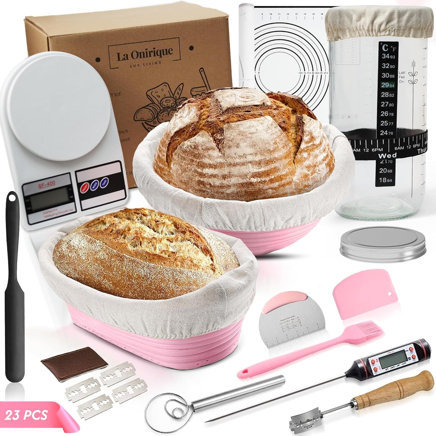 𝟐𝟑 𝐏𝐜𝐬 Silicon Sourdough Bread Baking Supplies, Sourdough 34 OZ Starter JAR, Sourdough Starter ...