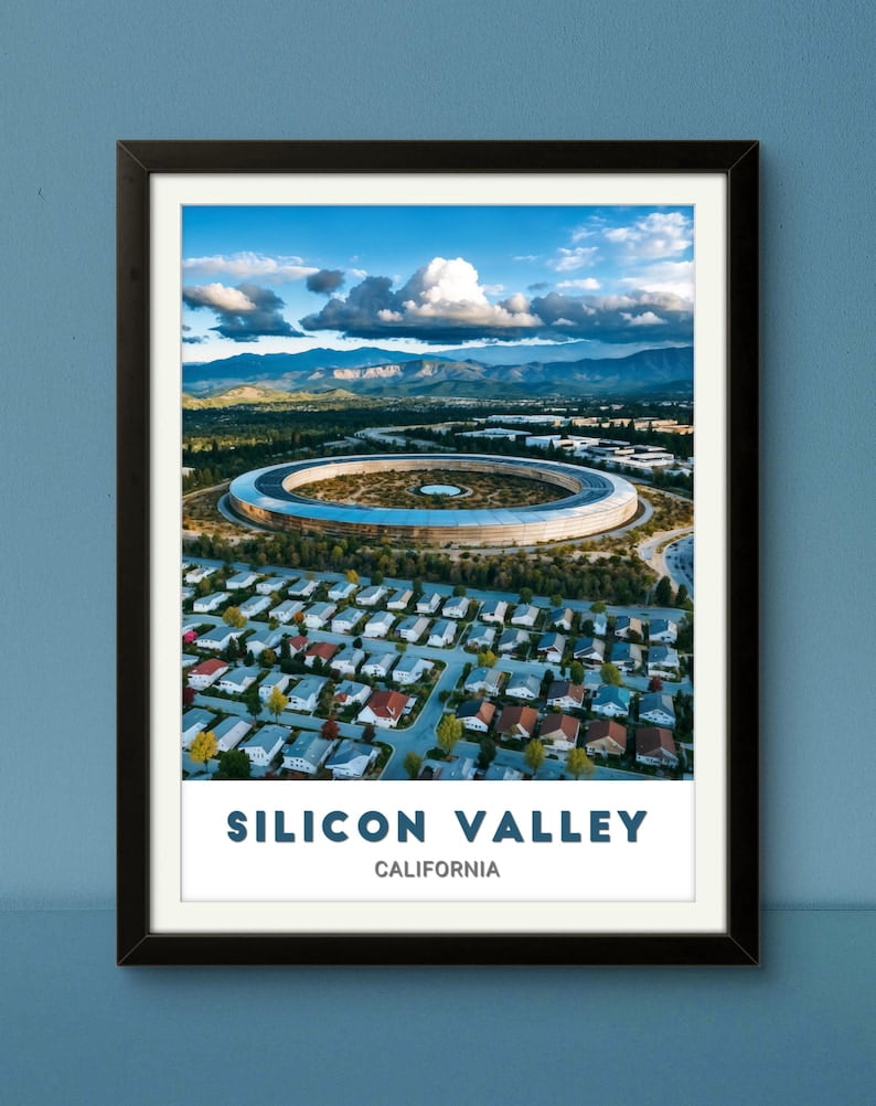 Silicon Valley Poster - Modern Aerial View Of Iconic Tech Hub ...