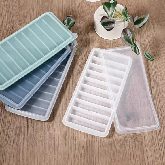 Silicone 10-Grid Ice Tray with Lid Easy Demolding for Freezer/Ice Cubes ...