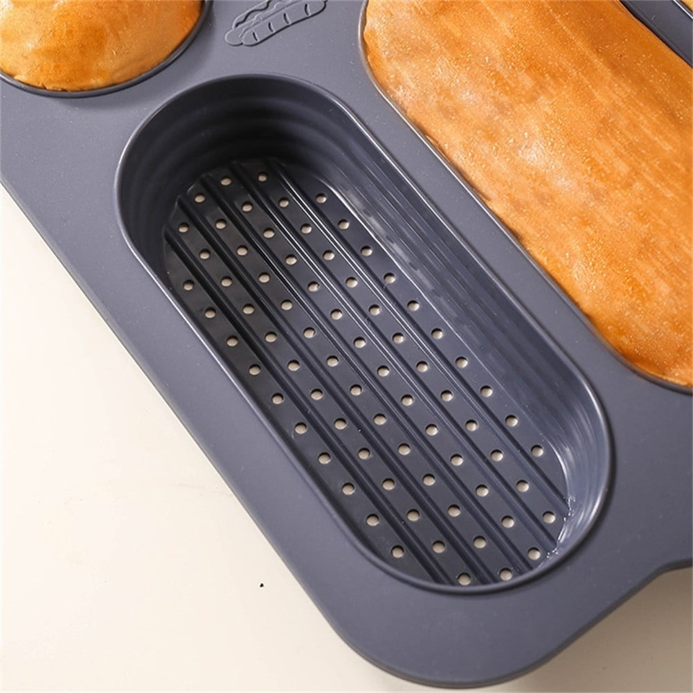 Silicone 4 Cavity Hot Dog Bun Pan Hotdog Bun Cake Tray Kitchen Baking ...