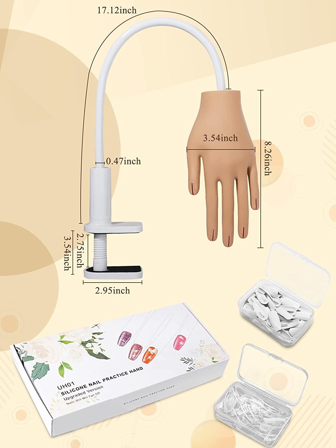 Silicone Acrylic Nail Practice Hand - Upgrade Nail Tips Never Fall Off ...