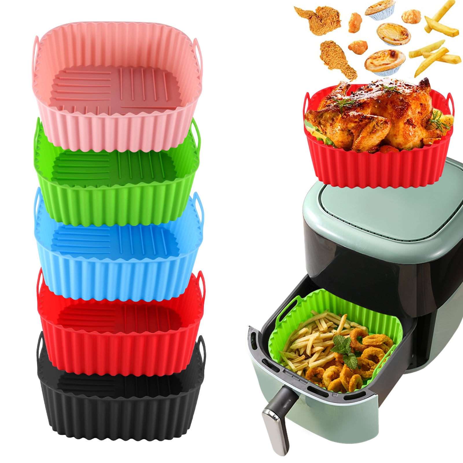 Silicone Air Fryer Basket Tray Square Reusable Silicone Pot for 7QT Air ...
