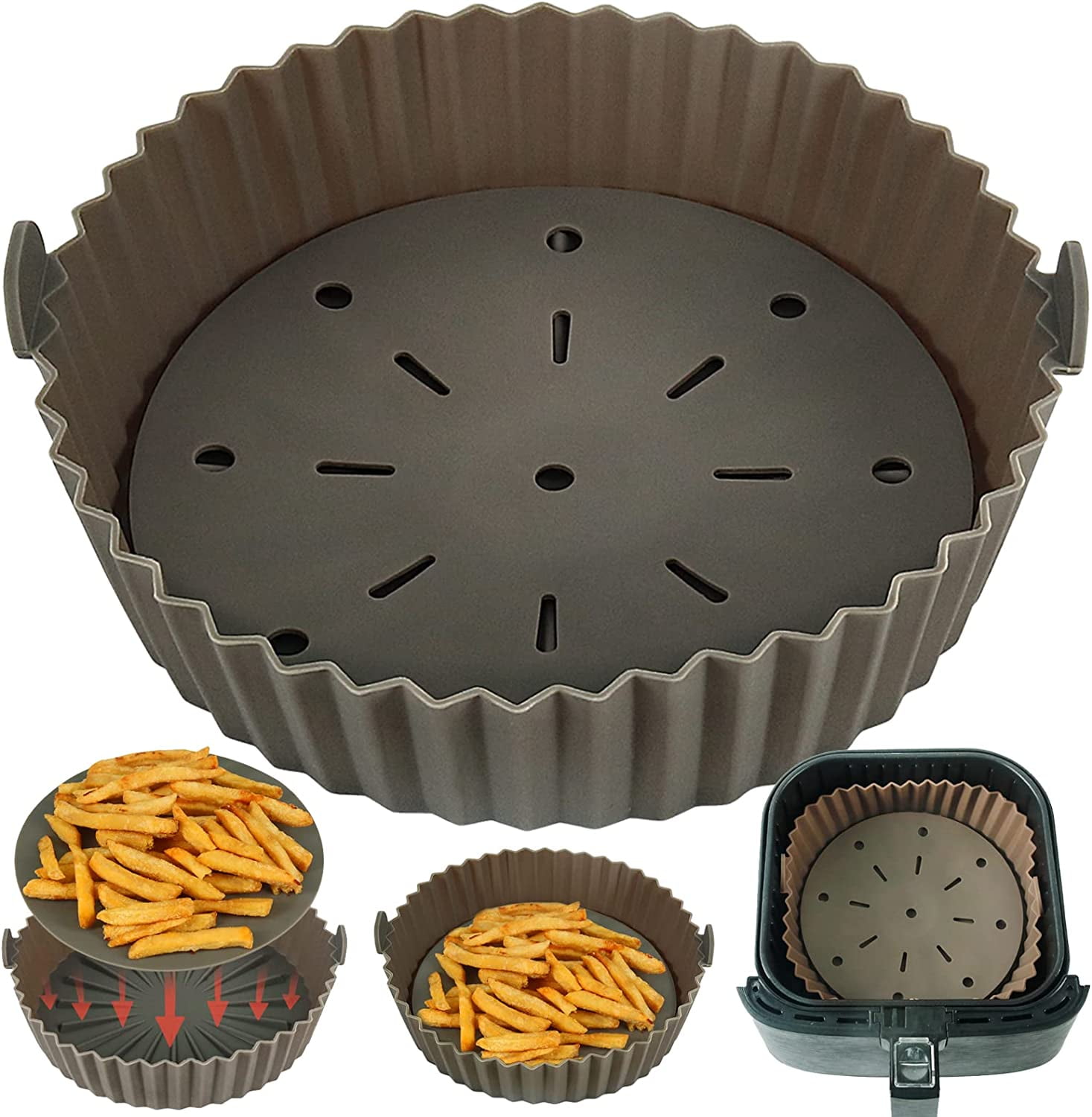 Silicone Air Fryer Liner, 9 inch Air Fryer Liner Reusable with Non ...