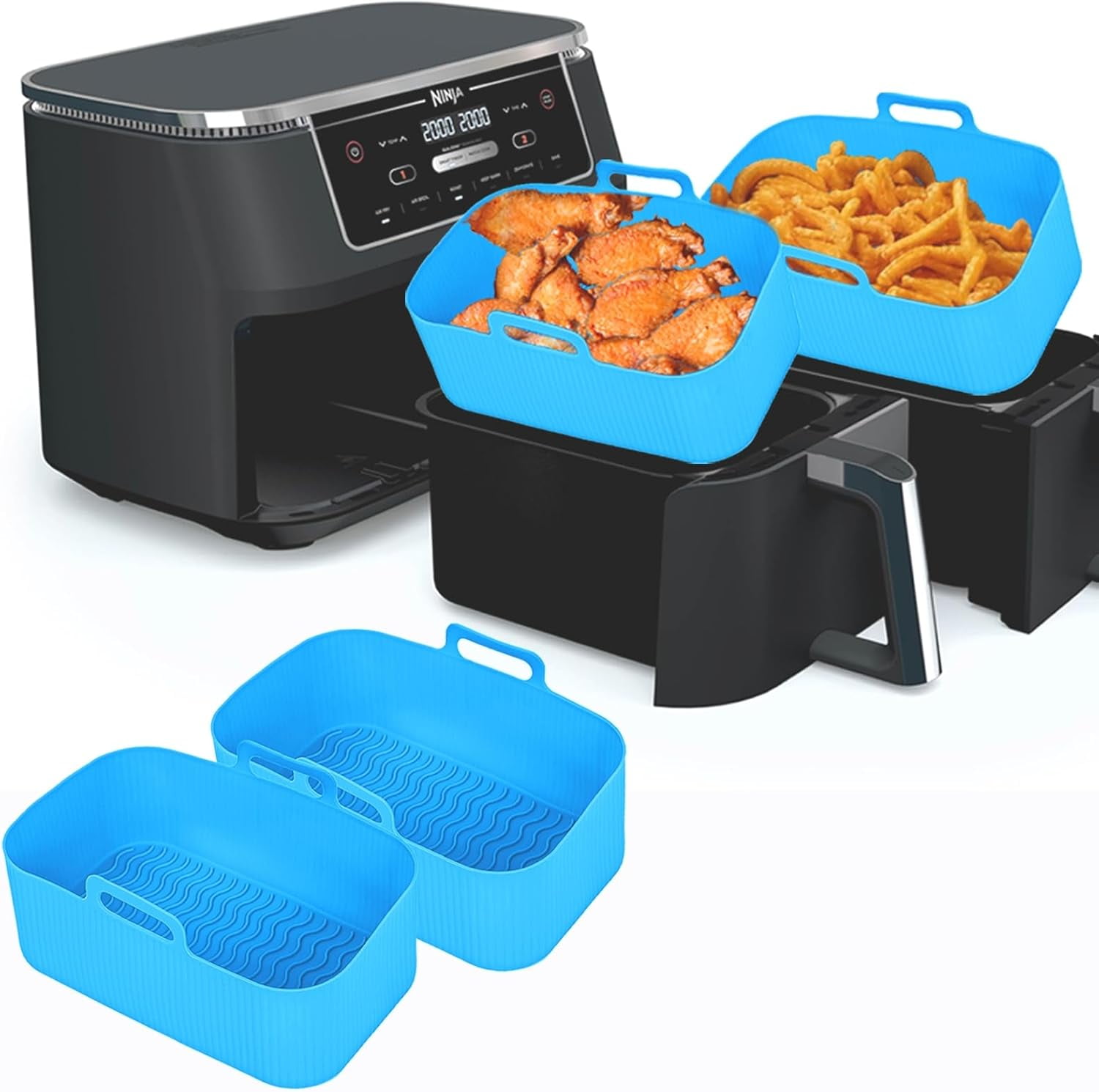 Silicone Air Fryer Liners for - Reusable 8 Qt Bowl for Foodi DZ201 Dual ...