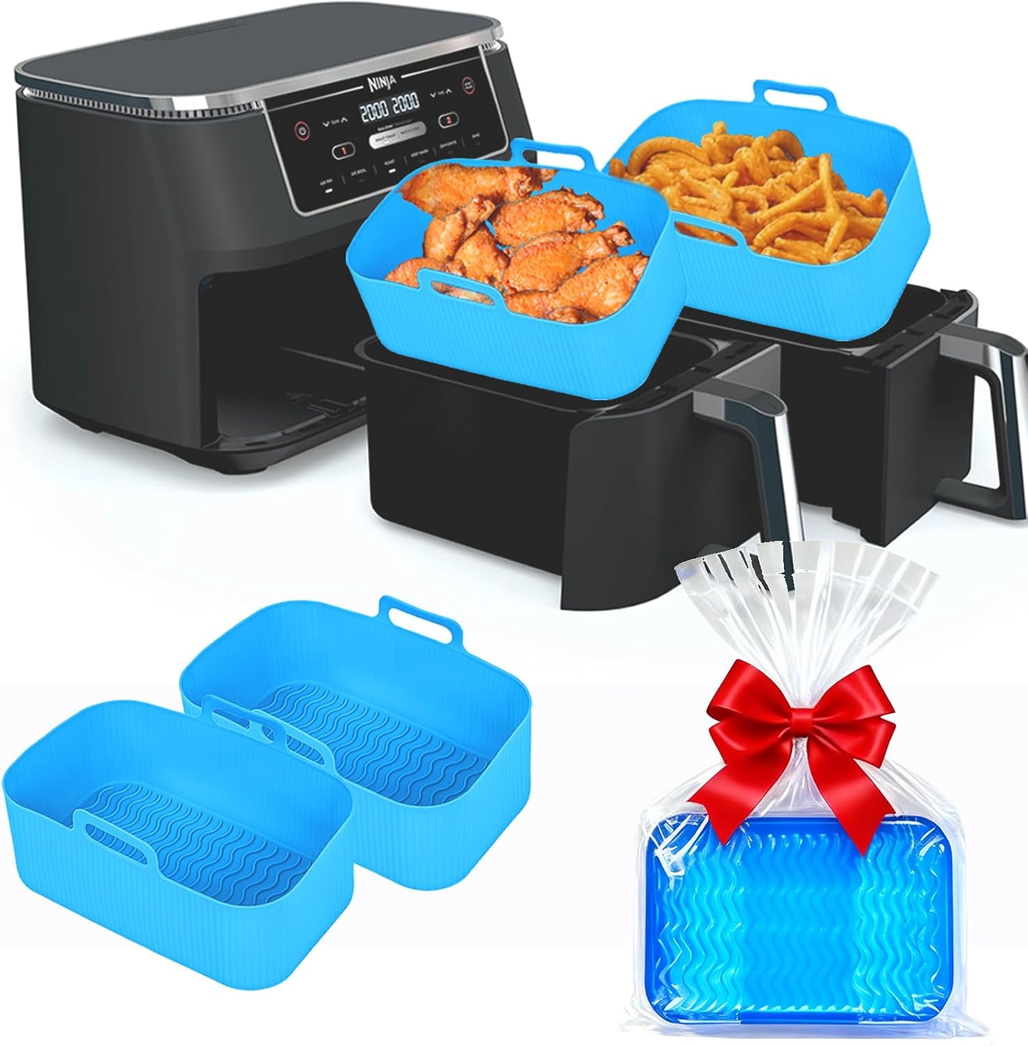 Silicone Air Fryer Liners for - Reusable DZ201 8QT Dual Basket ...