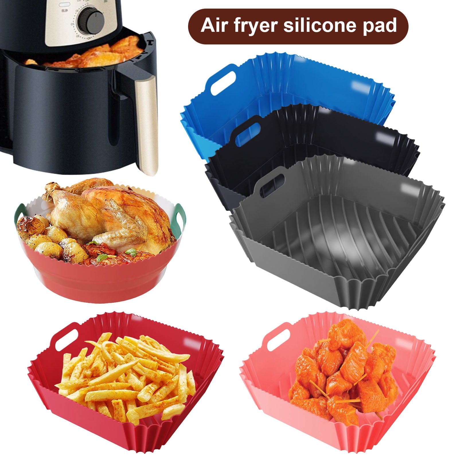 Silicone Air Fryer Liners Reusable Square Airfryer Liners for 4-6 QT ...