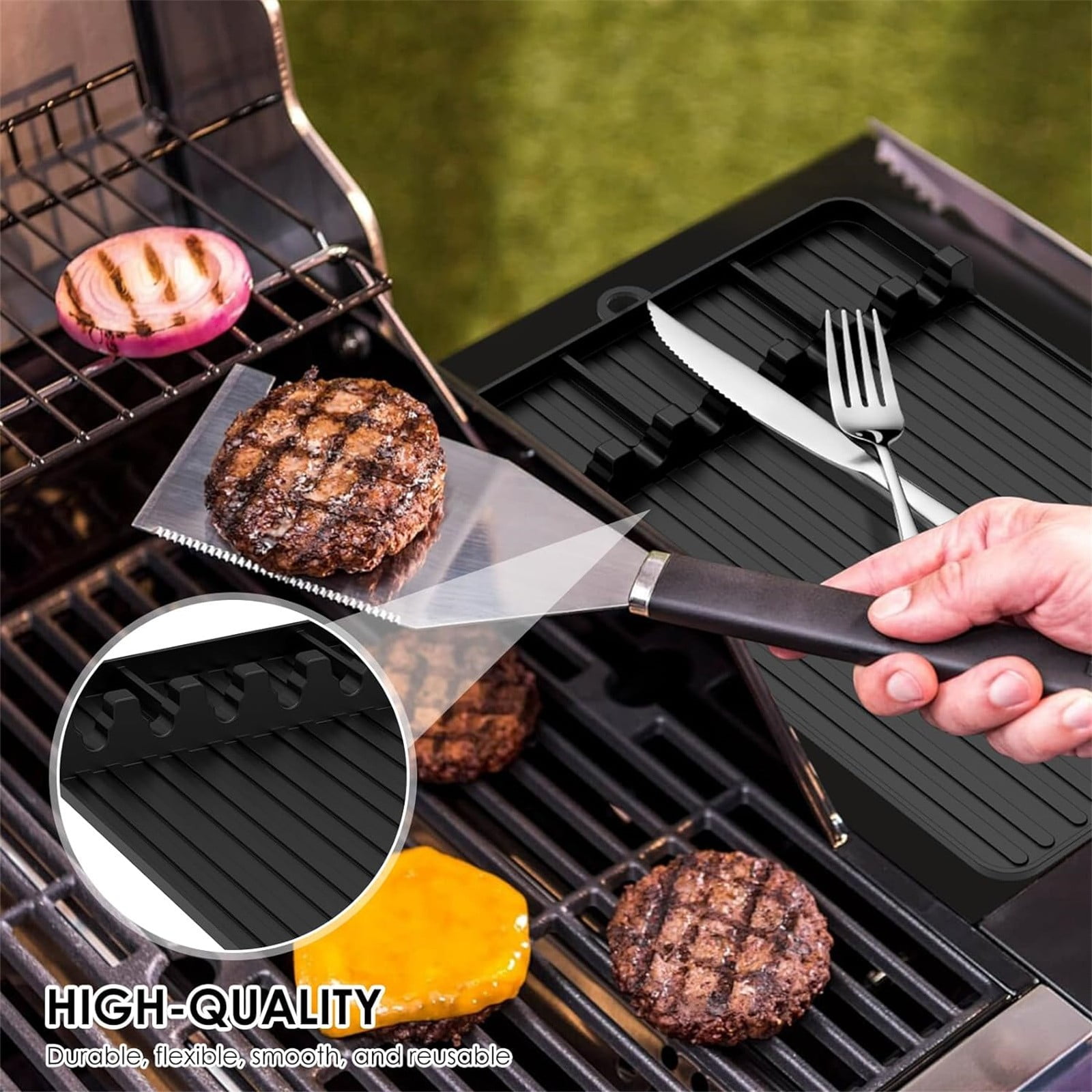 Silicone BBQ Plate Mat For Grill BBQ Caddy Utensil Holder Heat Spatula ...