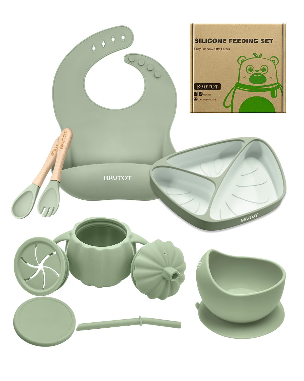 Silicone Baby Feeding Set, Toddler Plate and Bowl Set with Sippy Straw ...