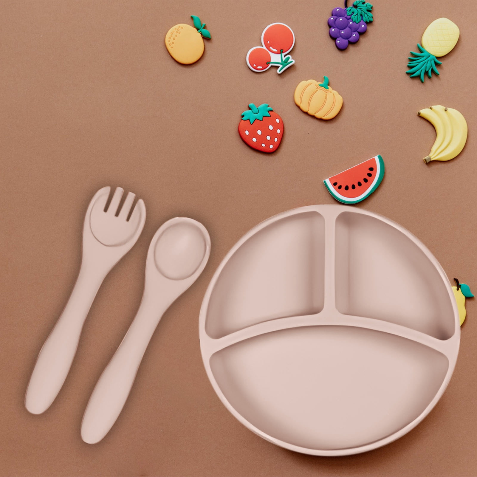 Silicone Baby Feeding Set Toddler Silicone Plates with One Fork and One ...