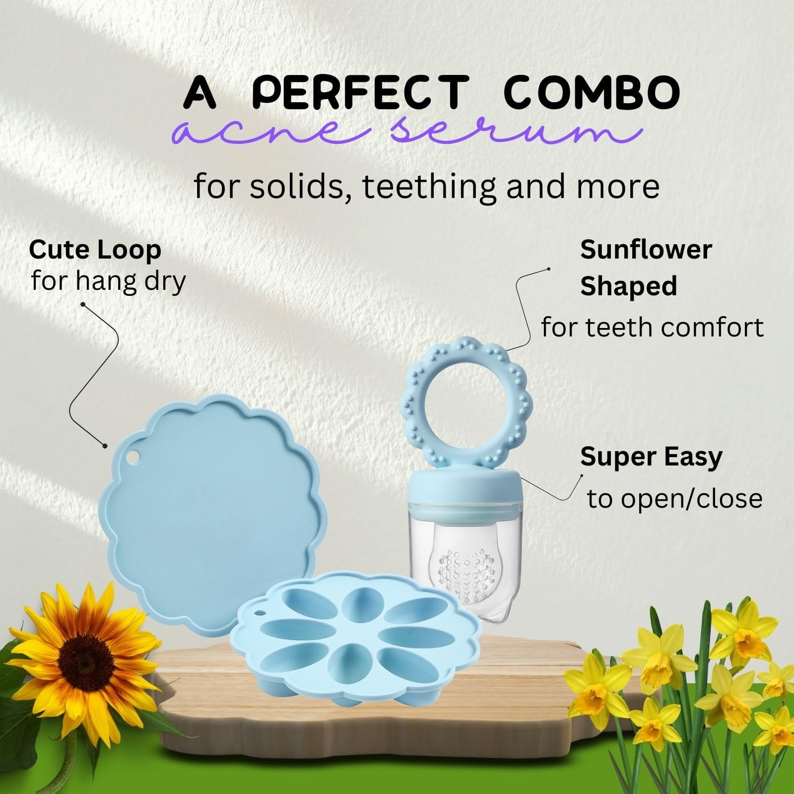 Silicone Baby Food Feeder + Freezer Tray, Baby Fruit Feeder with ...