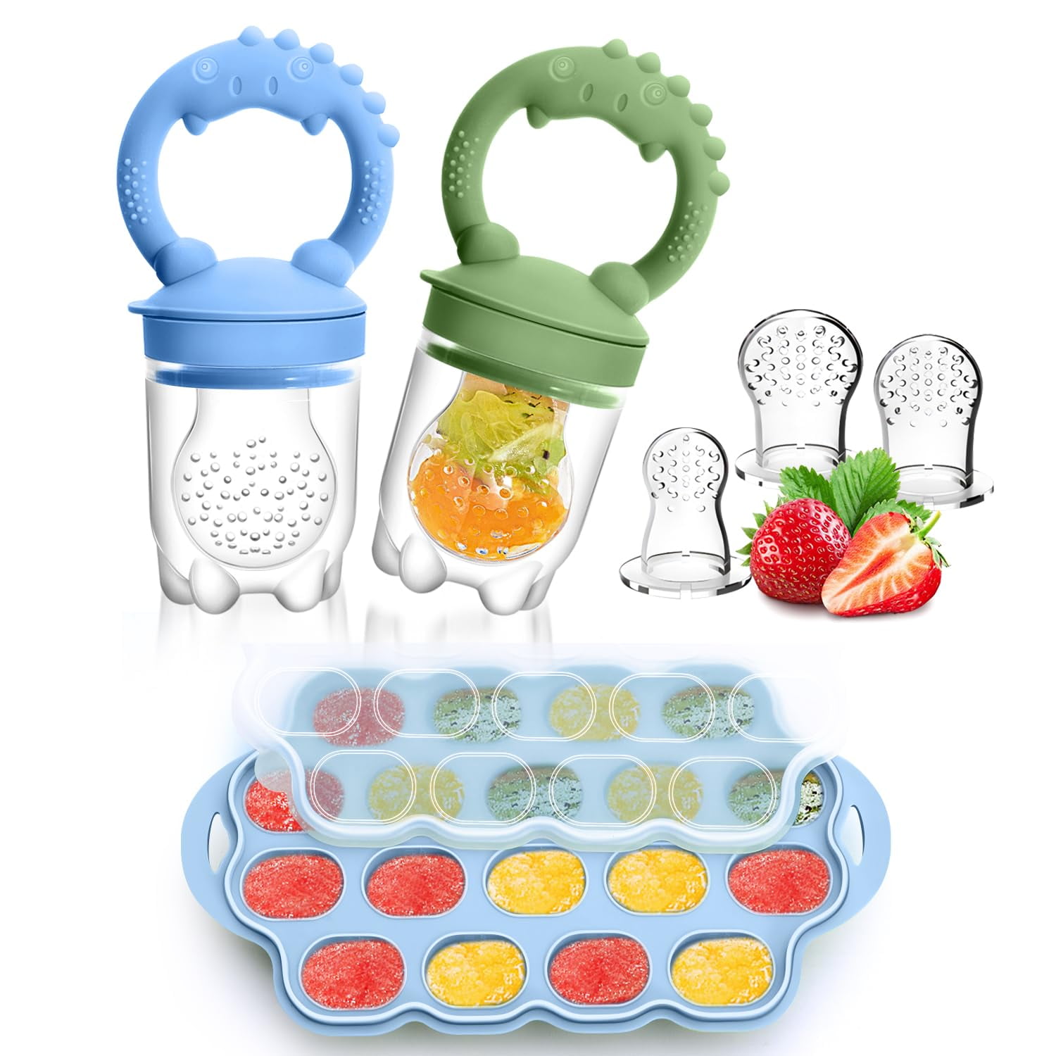 Silicone Baby Fruit Feeder & Breastmilk Popsicle Molds Freezer Tray ...