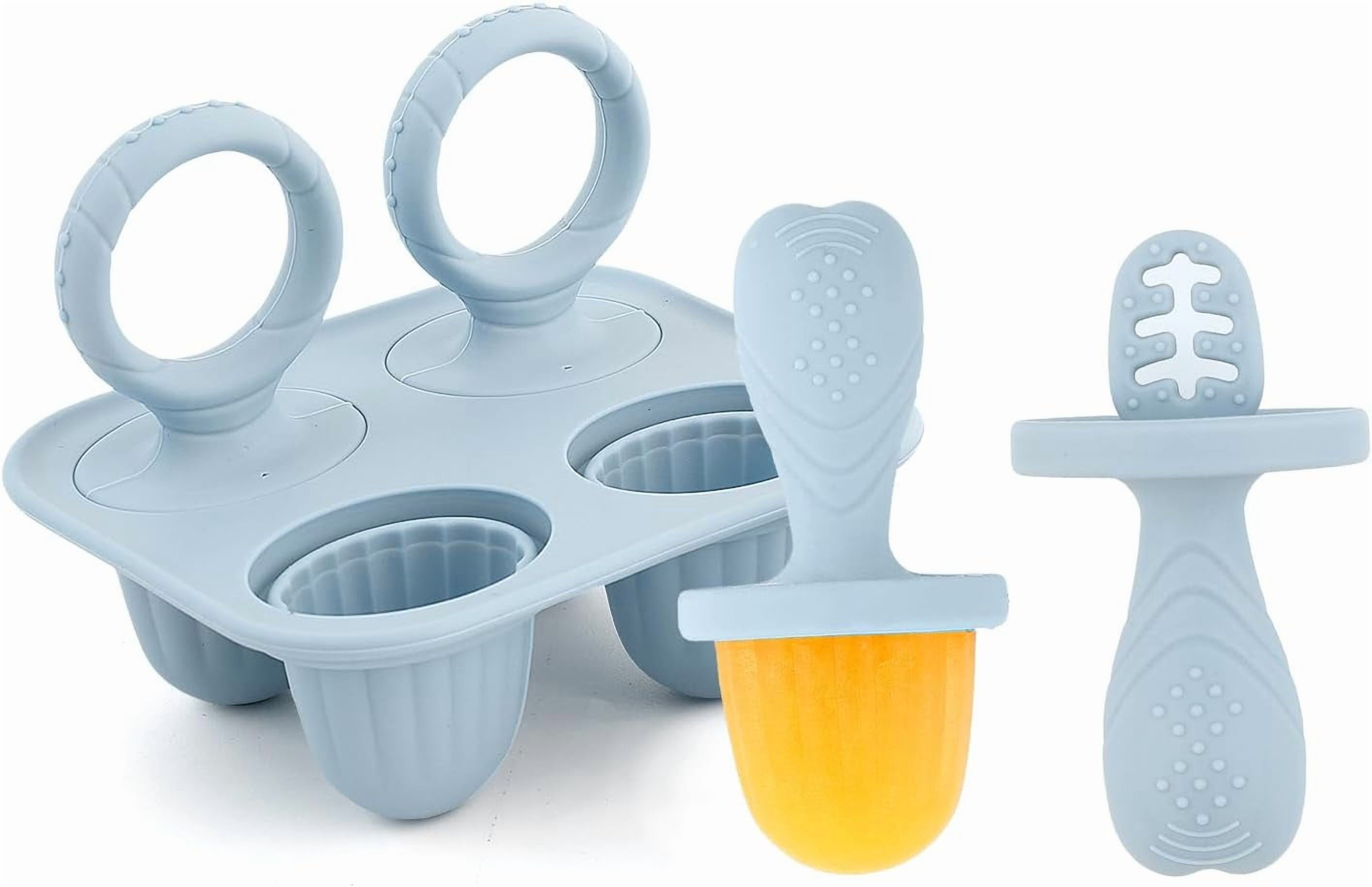 Silicone Baby Ice Pop Molds with Easy-Grip Handles, 4-Cavity Frozen ...