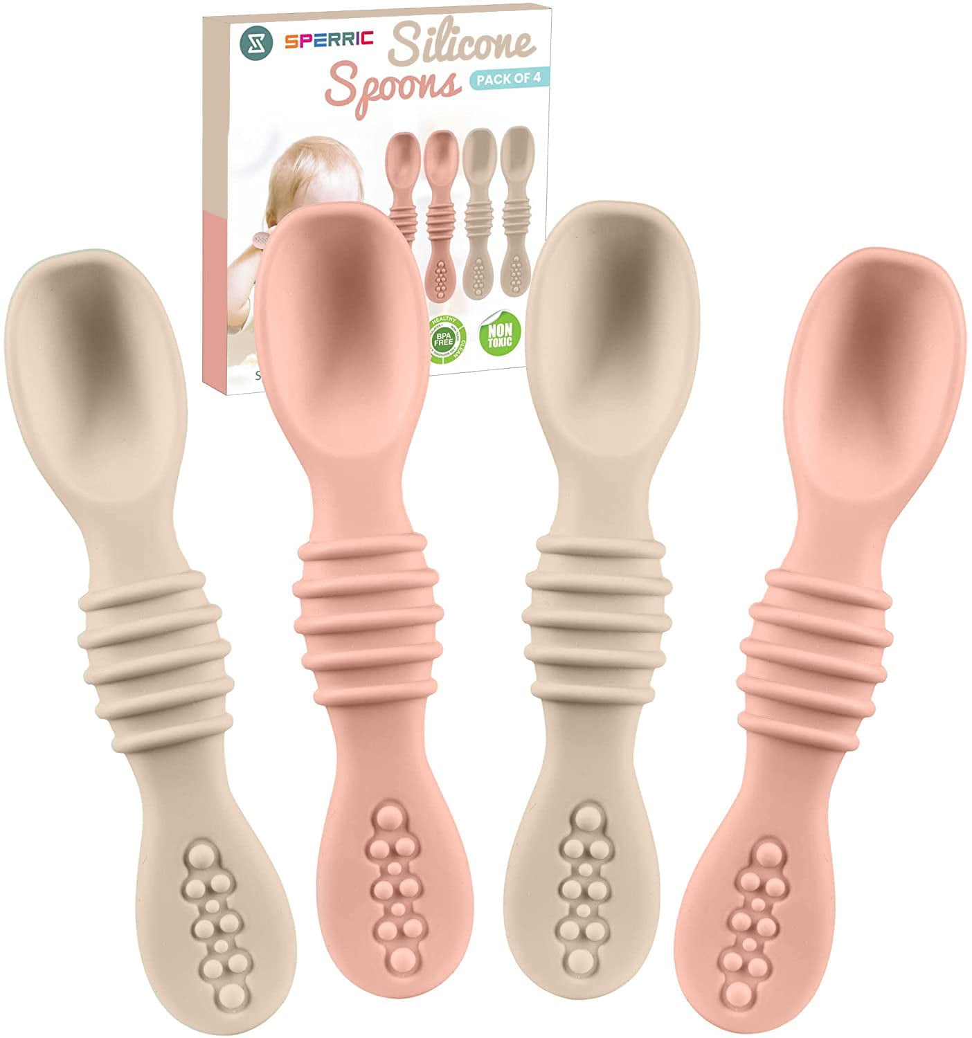 Silicone Baby Spoons for Baby Led Weaning 4-Pack, First Stage Baby Feeding Spoon Set Gum ...