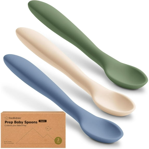 Silicone Baby Spoons, Self Feeding 6-12 months - 3-Pack Weaning Eating ...