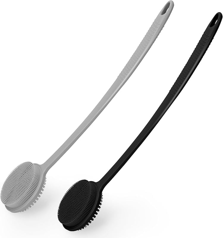 Silicone Back Scrubber for Shower, 17in Lengthen Long Handle Body Brush ...