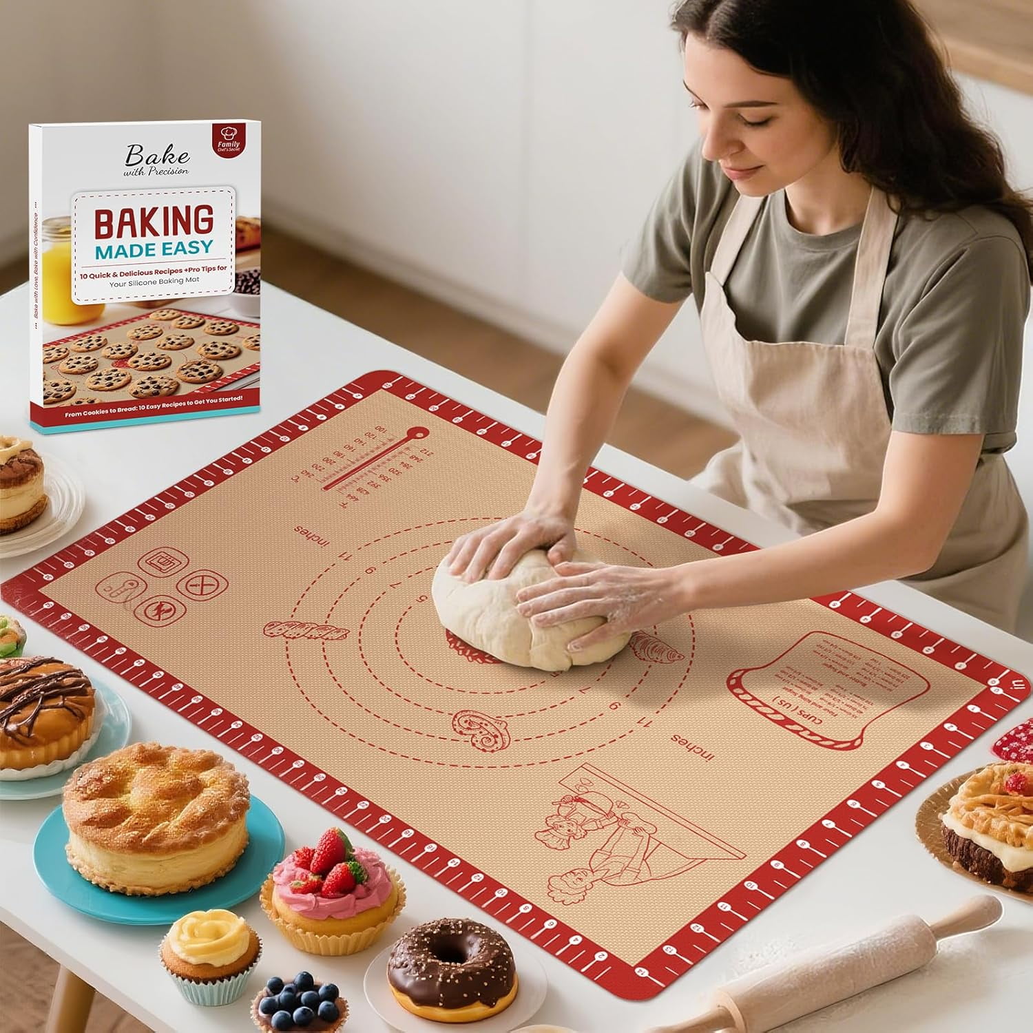 Silicone Baking Mat with Recipes, Extra Thick Silicone Mats for Baking ...