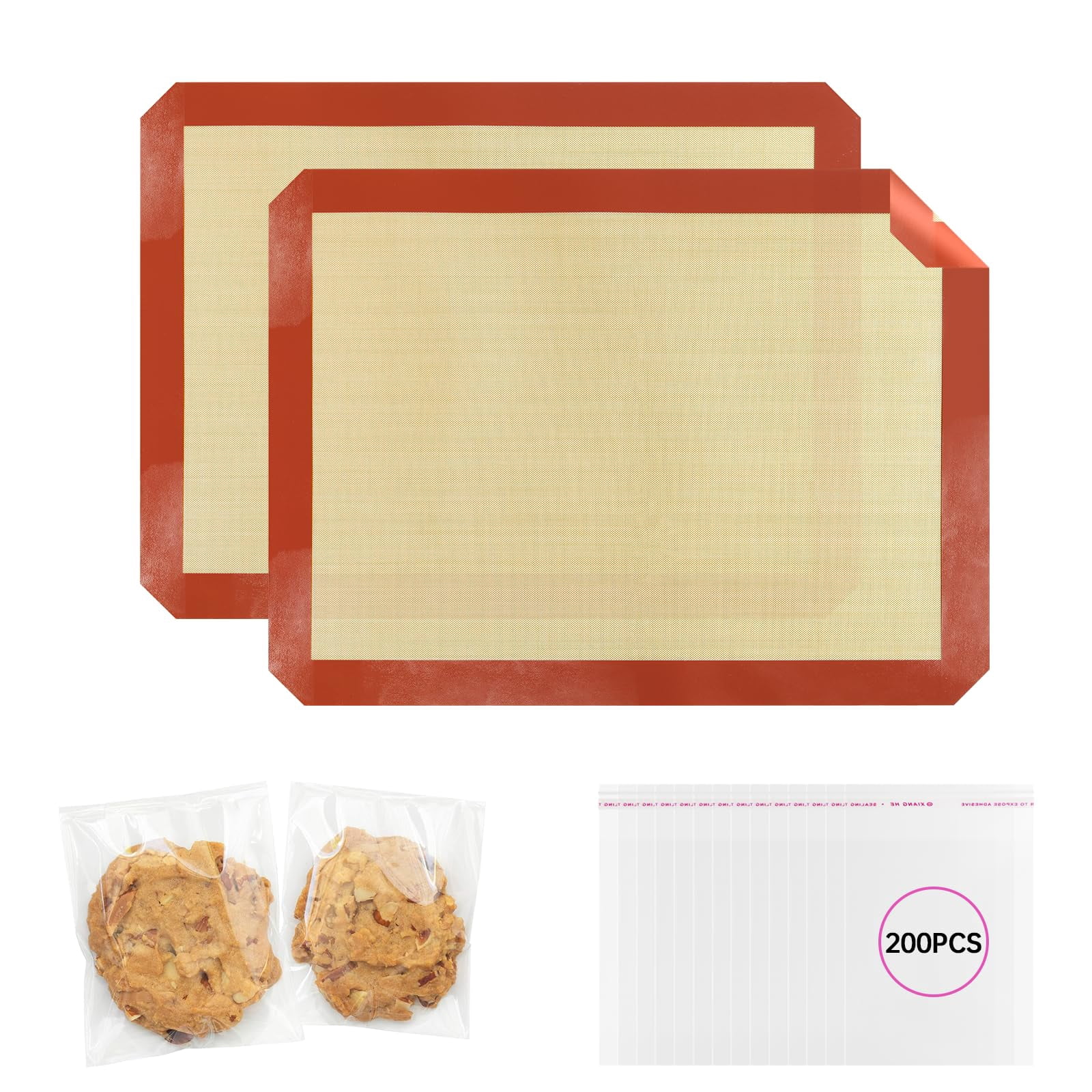 Silicone Baking Mat, Reusable Non-Stick Baking Mats, Pack of 2, Food ...