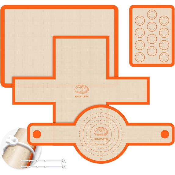 Silicone Baking Mat Set of 4, Nonstick Reusable Silicone Bread Sling ...