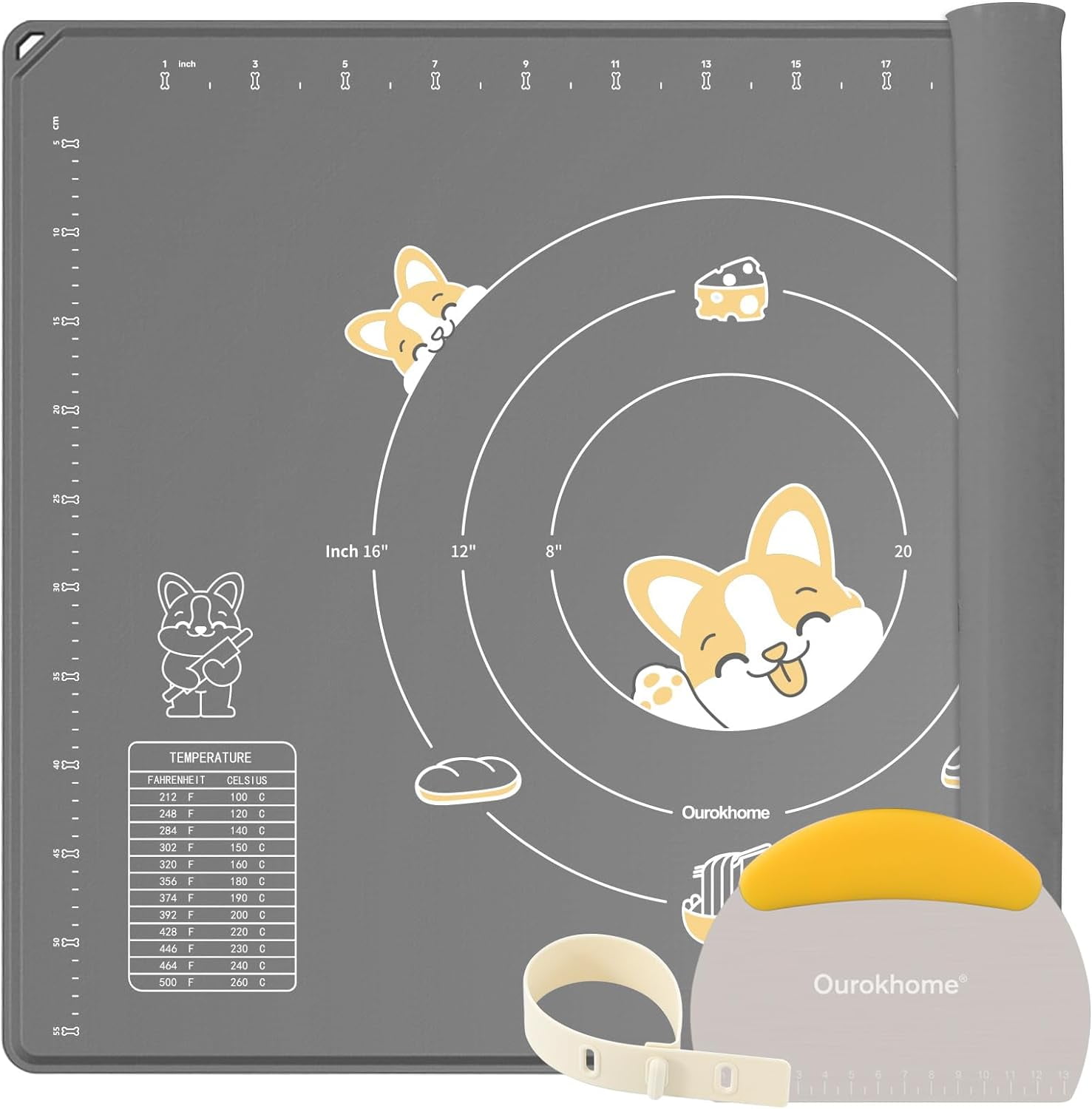 Silicone Baking Mat Sheet and Pastry Dough Cutter, 0.5 Inch Thick 32" X ...