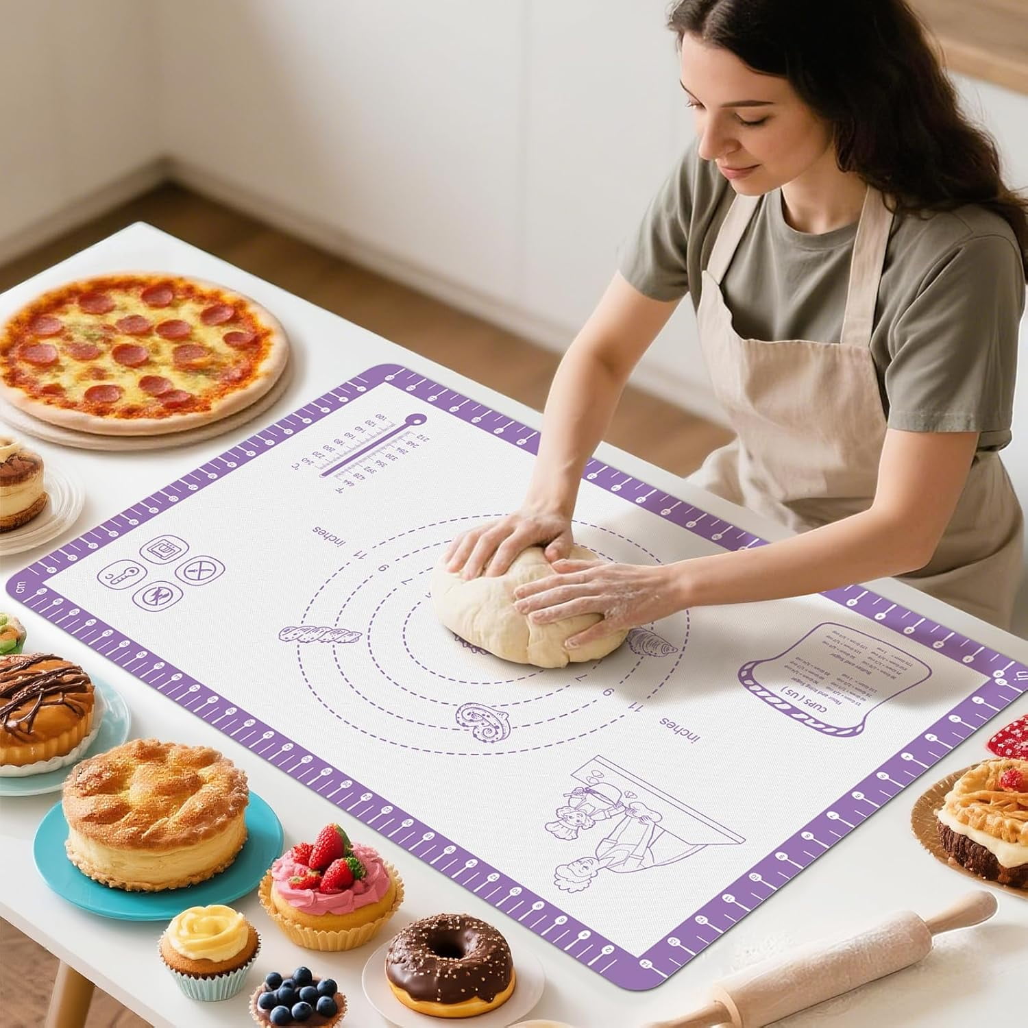 Silicone Baking Mat with Recipes – Extra Thick Non-Stick Pastry Mat for ...