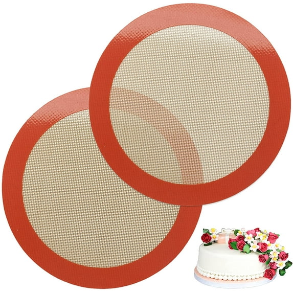 Silicone Baking Mats, 2 PCS Round Silicone Mats for 9 Inch Cake Pan ...