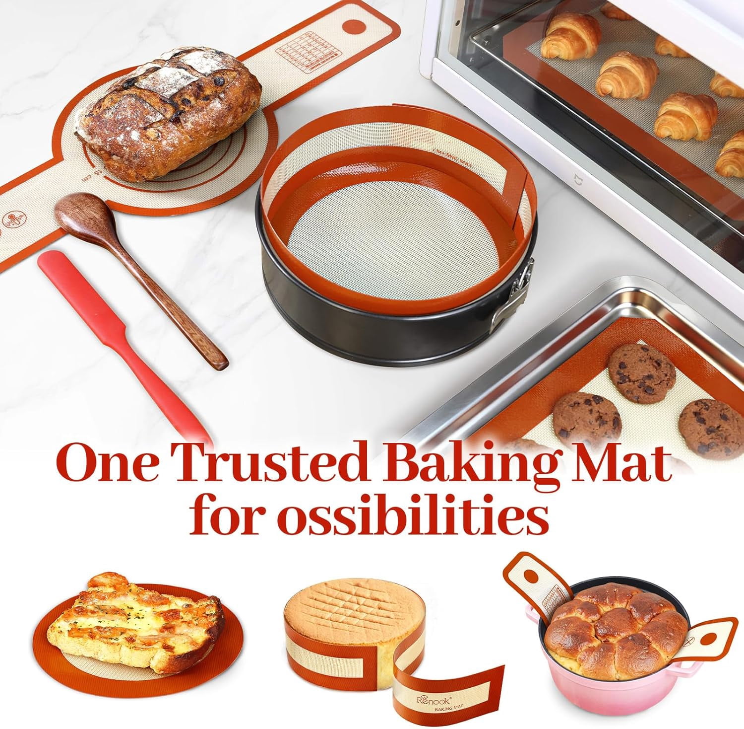 Silicone Baking Mats Set of 6, Silicone Bread Sling for Dutch Oven, Non ...