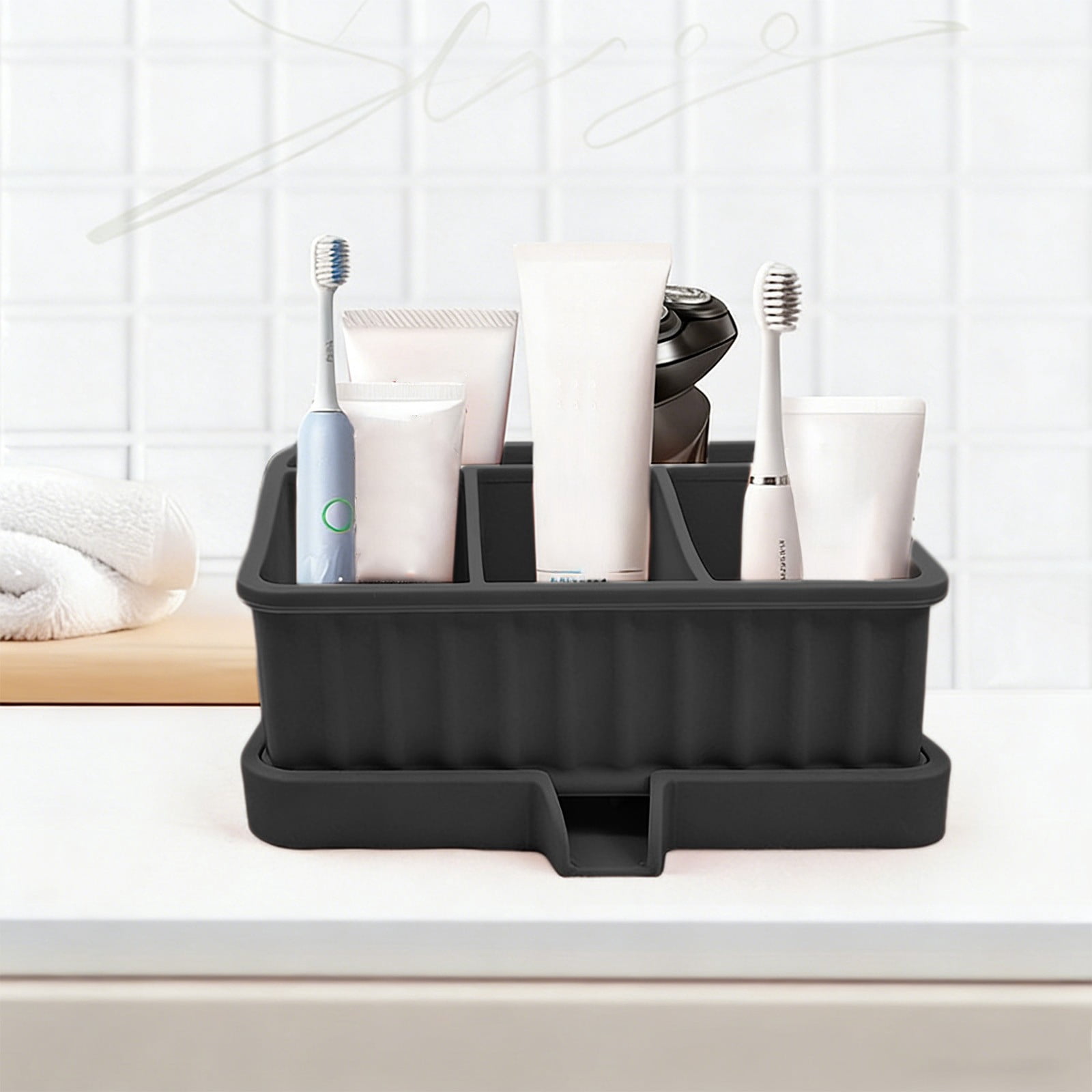 Silicone Bathroom Storage Box with 6 Compartments | Toothbrush ...
