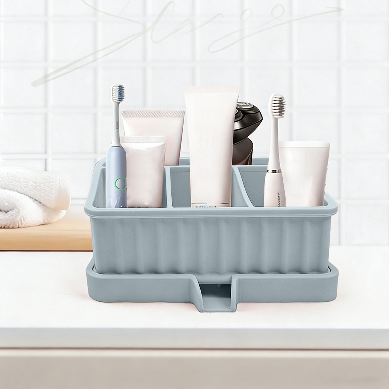 Silicone Bathroom Storage Box with 6 Compartments | Toothbrush ...