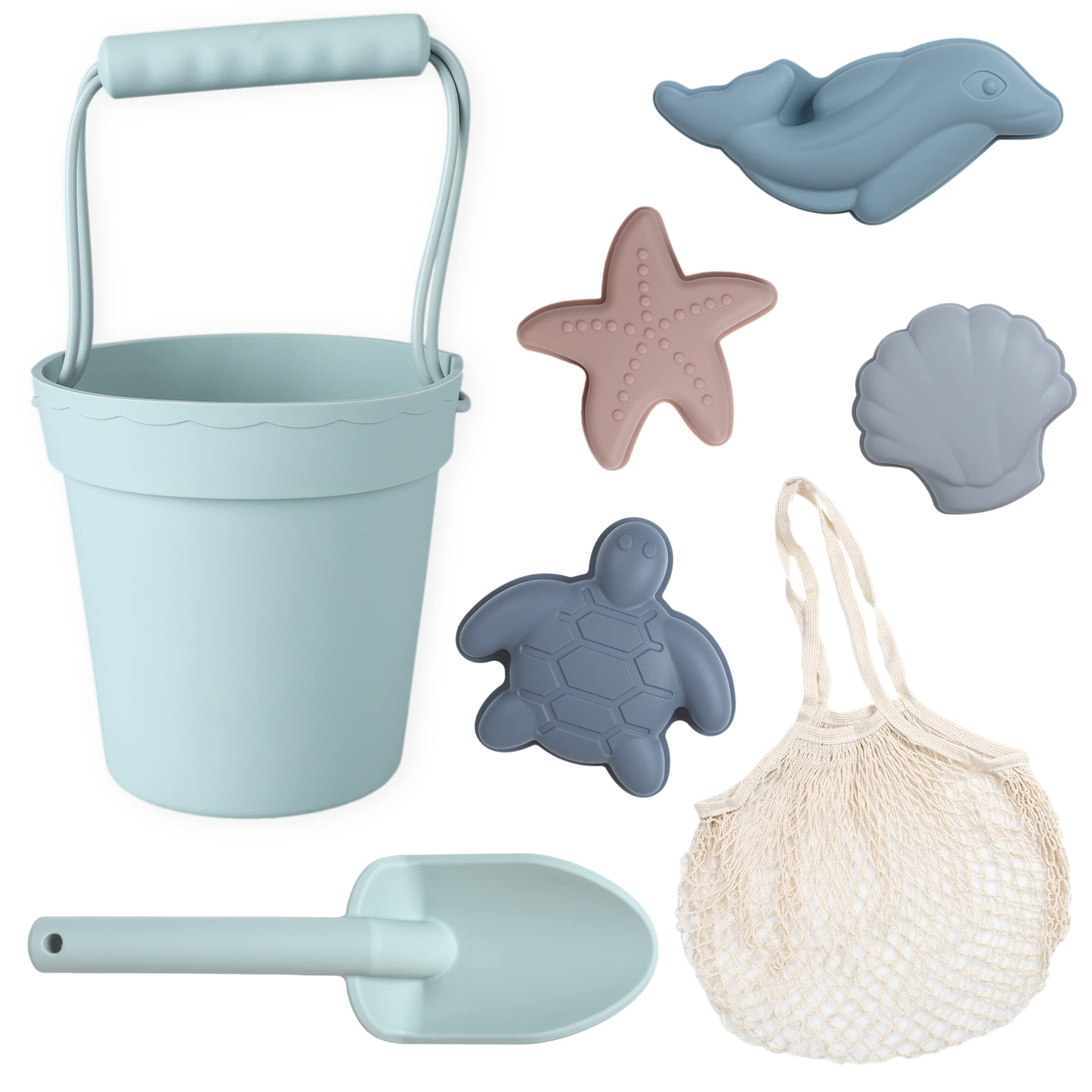 Silicone Beach Toys - Modern Baby | Travel Friendly Set Bucket, Shovel ...