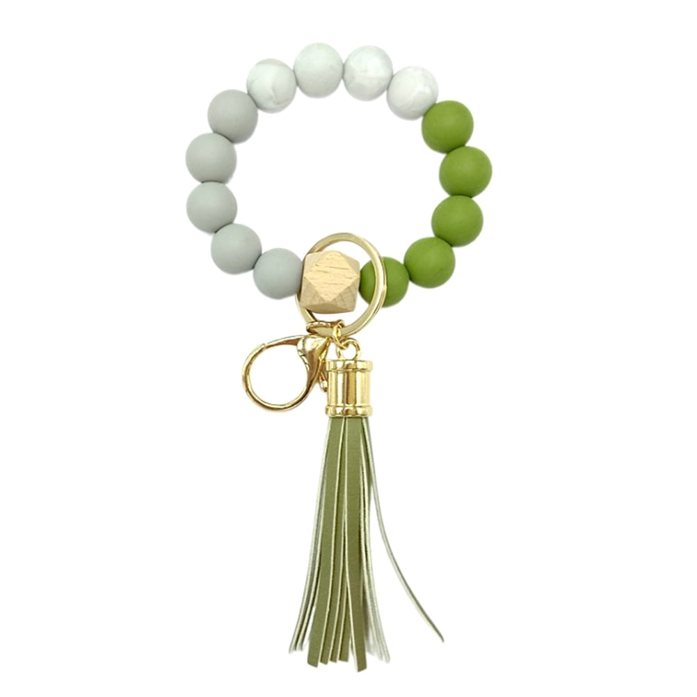 Silicone Bead Bracelet Keychain Beaded Key Ring for Wrist Tassel Key ...