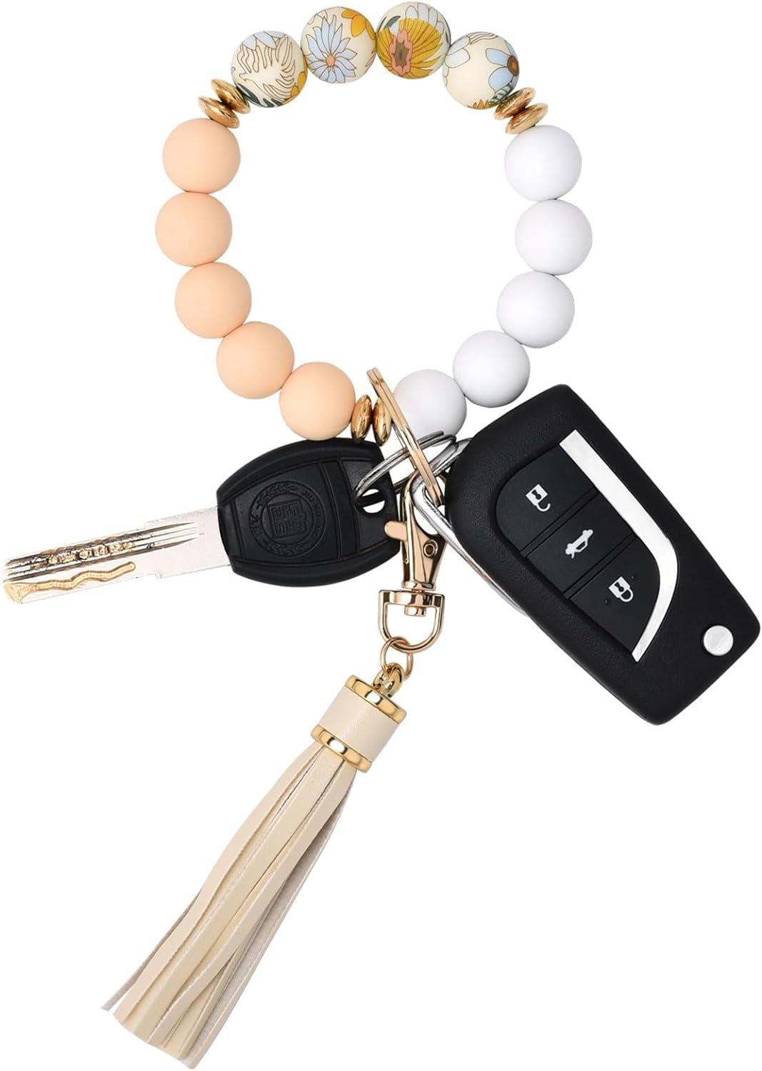 Silicone Beaded Bracelet Keychain Wristlet Key Ring Bangle Chains for ...