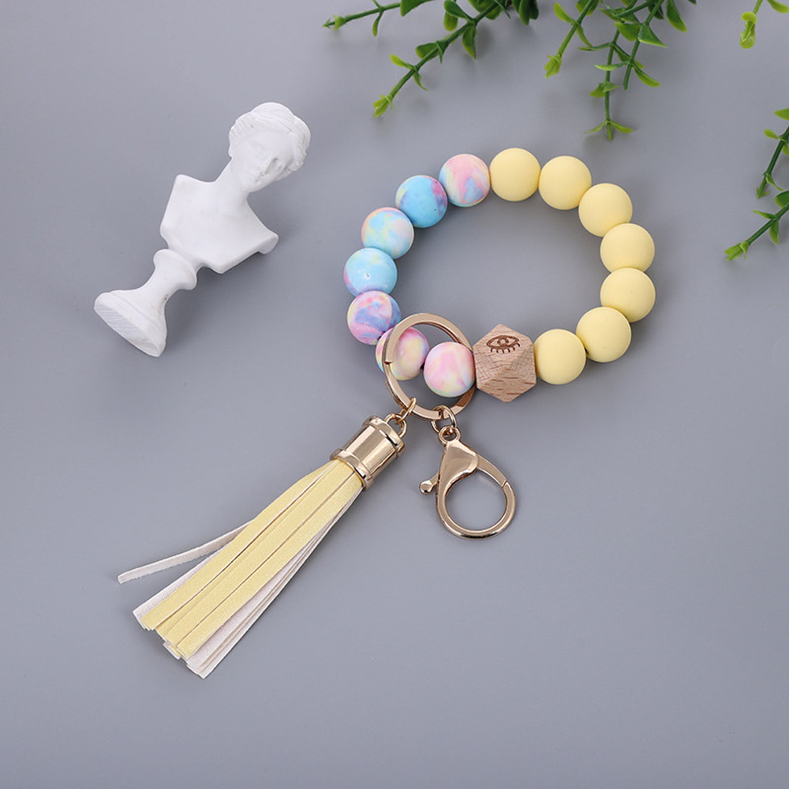 Silicone Beaded Bracelet Keychain Wristlet Key Ring Bangle Chains for ...