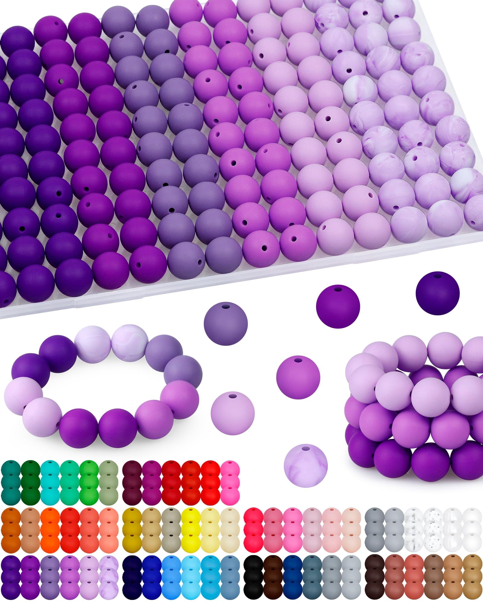 Silicone Beads 160PCS, 15mm Mixed Color Round Rubber Beads Bulk, for ...
