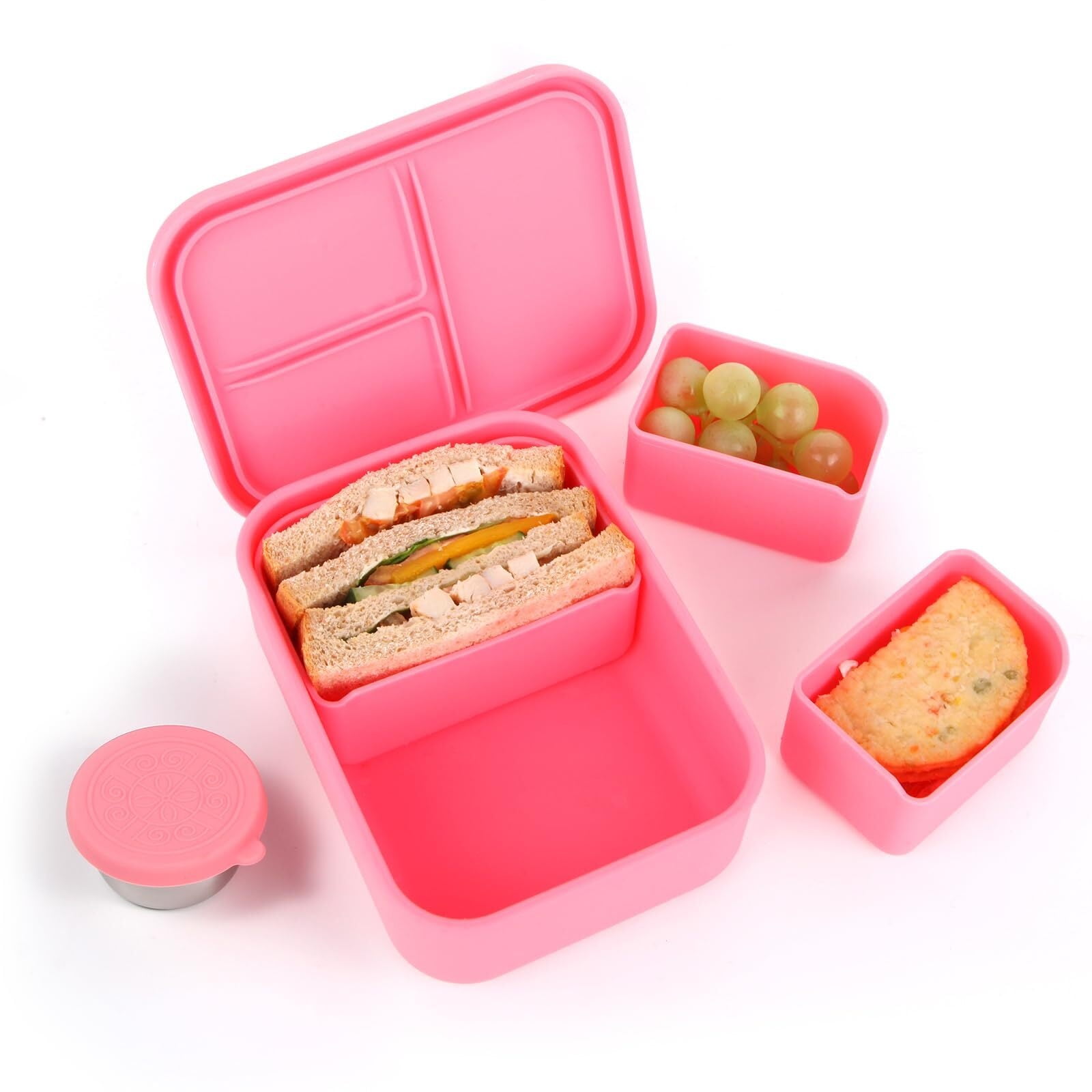 A Silicone Bento Lunch Box, 27oz(800ml Green Bento Box with 3 ...