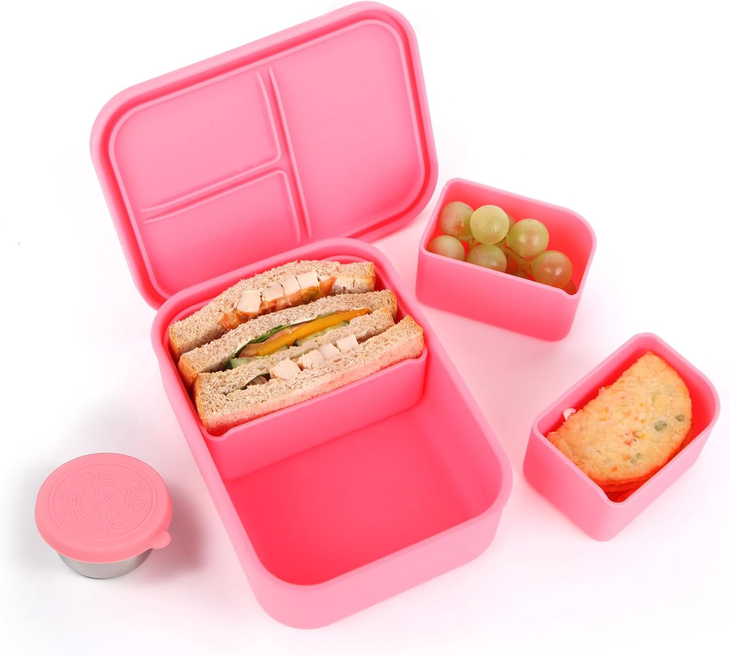 Silicone Bento Lunch Box,27oz（800ml Pink Bento Box with 3 Removerable ...