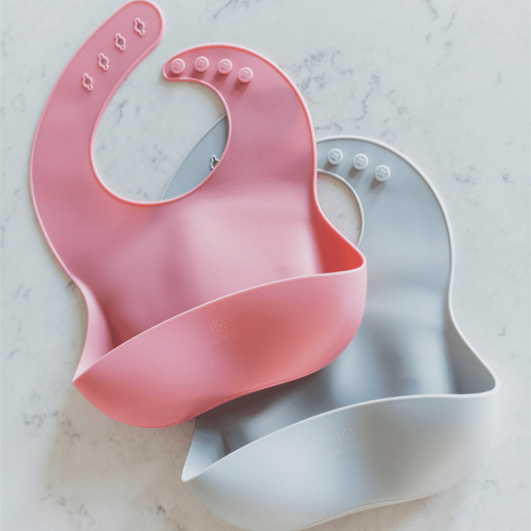 Dreamroo Silicone Baby Bibs, Adjustable and Waterproof, Set of 2, Pink ...