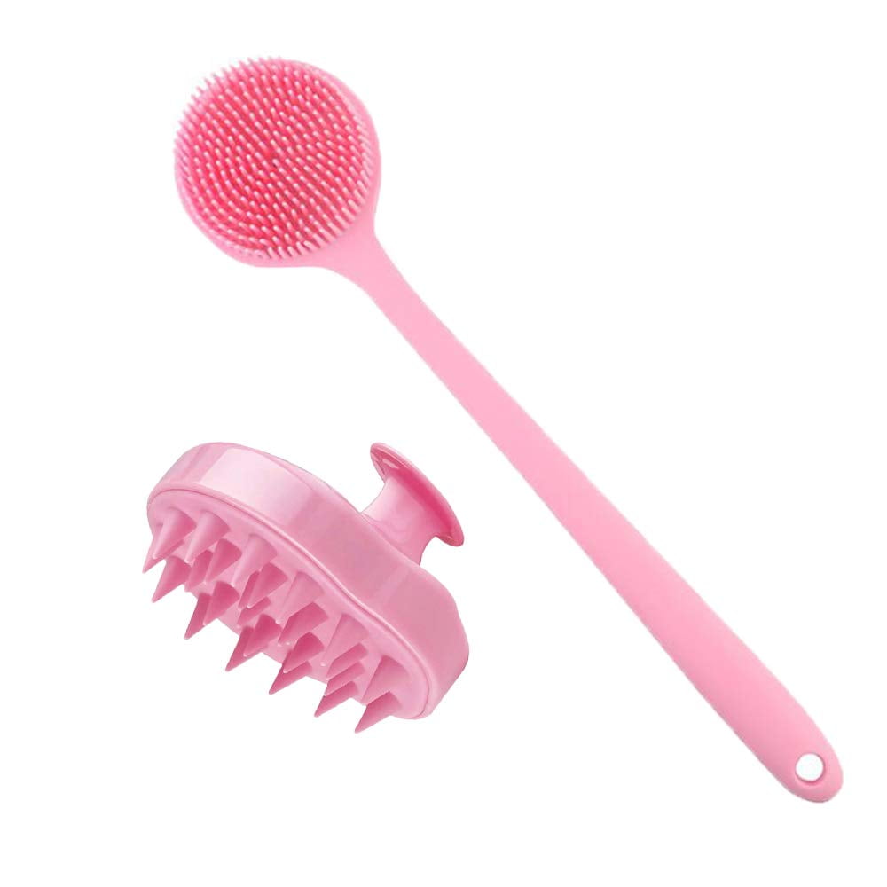 Silicone Body Scrubber & Scalp Massager, Long Handle Back Scrubber for ...
