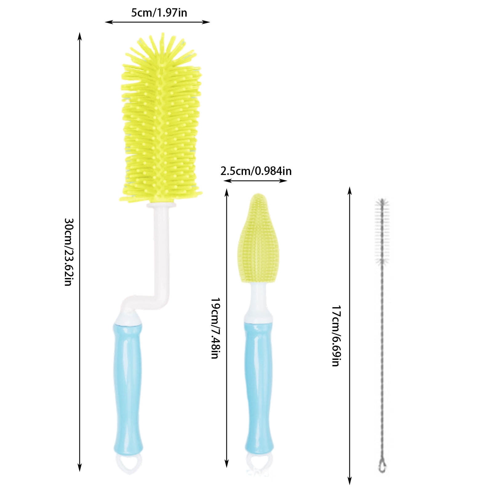 Silicone Bottle Brush, 360° Rotating Baby Bottle Cleaner Brush Set with ...
