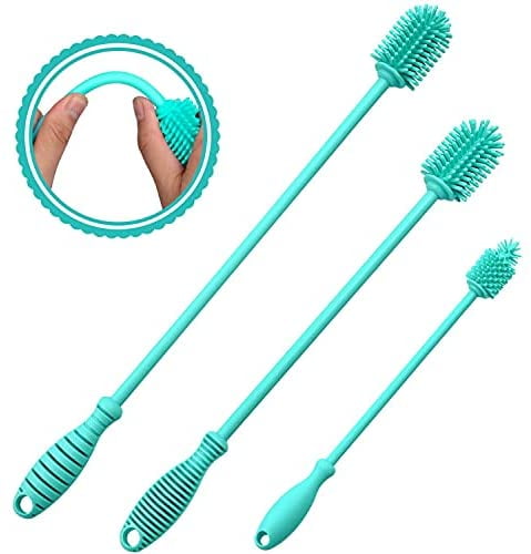 Silicone Bottle Brush Cleaner Set of 3，Long Handle Bottle Cleaning ...
