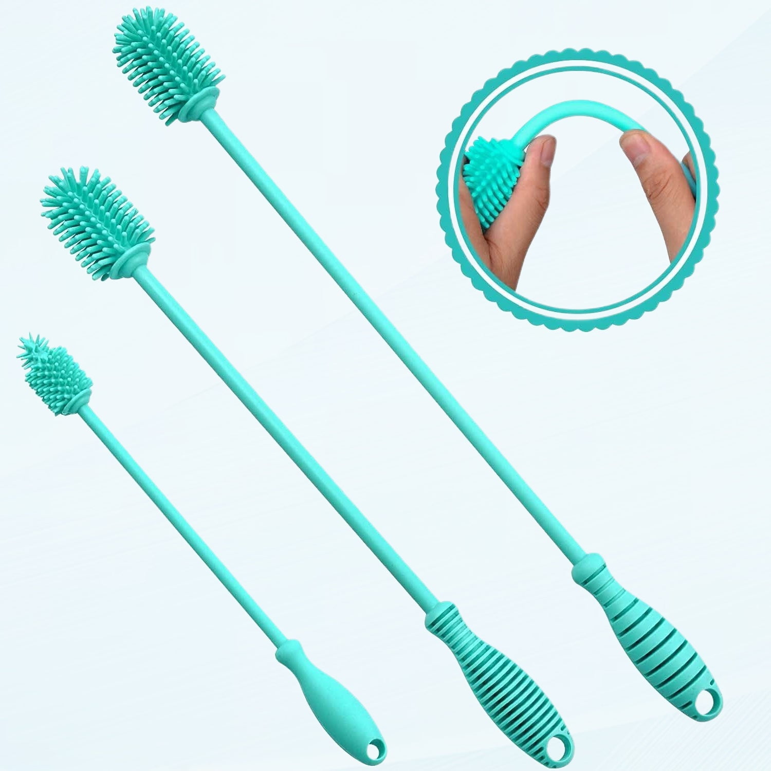 Silicone Bottle Brush Cleaner Set of 3, Long Handle Bottle Cleaning ...