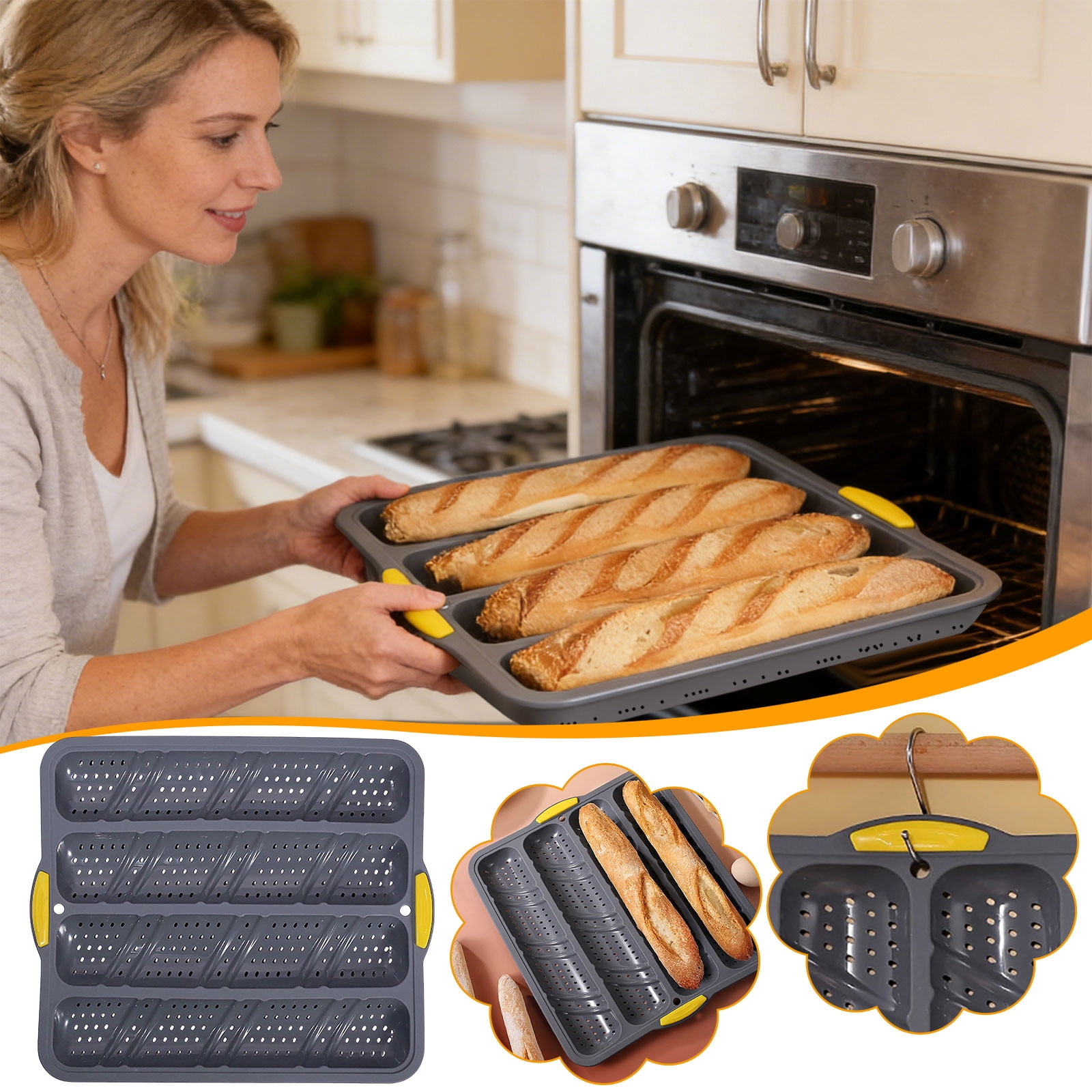 Silicone Bread Loaf Pan, 4 Hole French Loaf Pan Non Stick Food Grade 4 ...