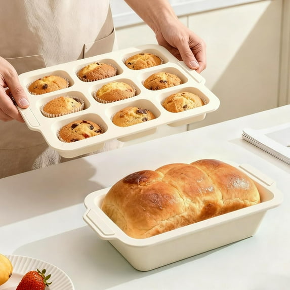 Silicone Bread Loaf Pan Set: 9.5 x 5 Inch Loaf Mold with Metal Frame ...