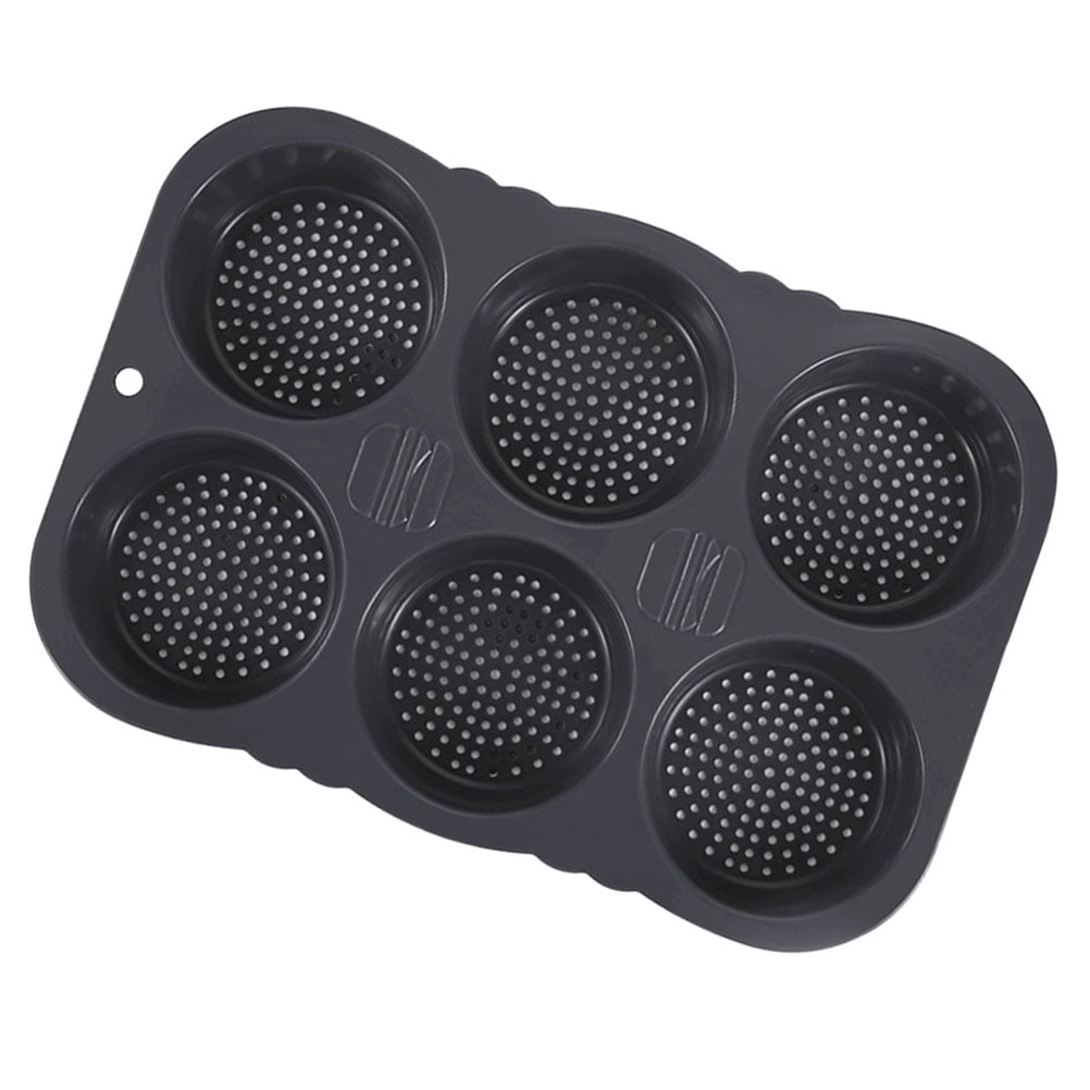FUEENIRVA Silicone Hamburger Bun Mold with 6 Cavities Non Stick Grey ...