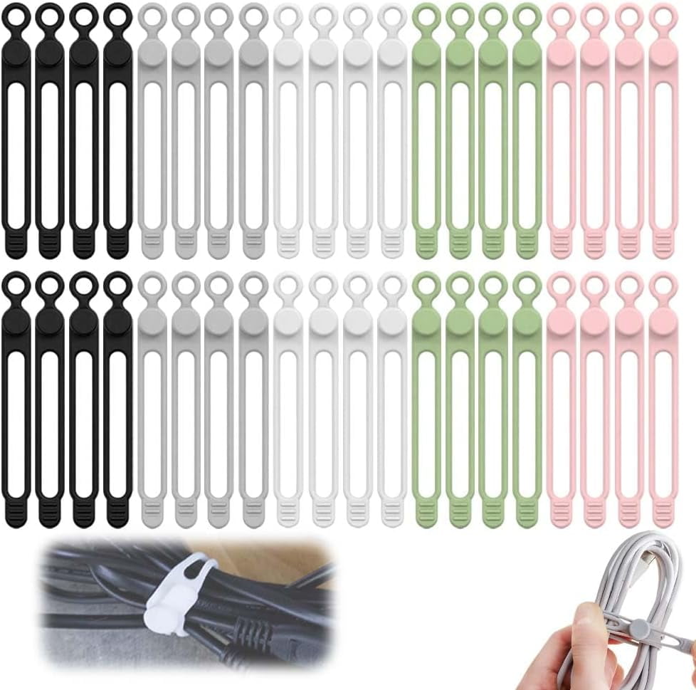 Silicone Cable Organizer, Reusable Elastic Cable Ties for Bundling ...